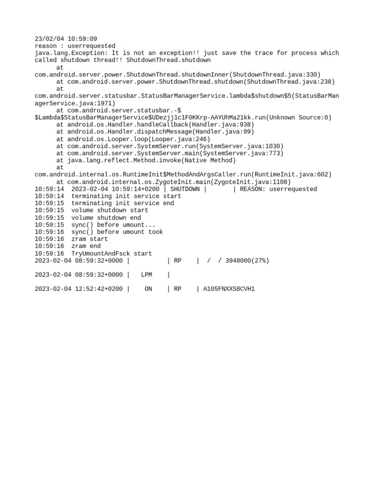 Android Shutdown Process Trace Log | PDF | Computers