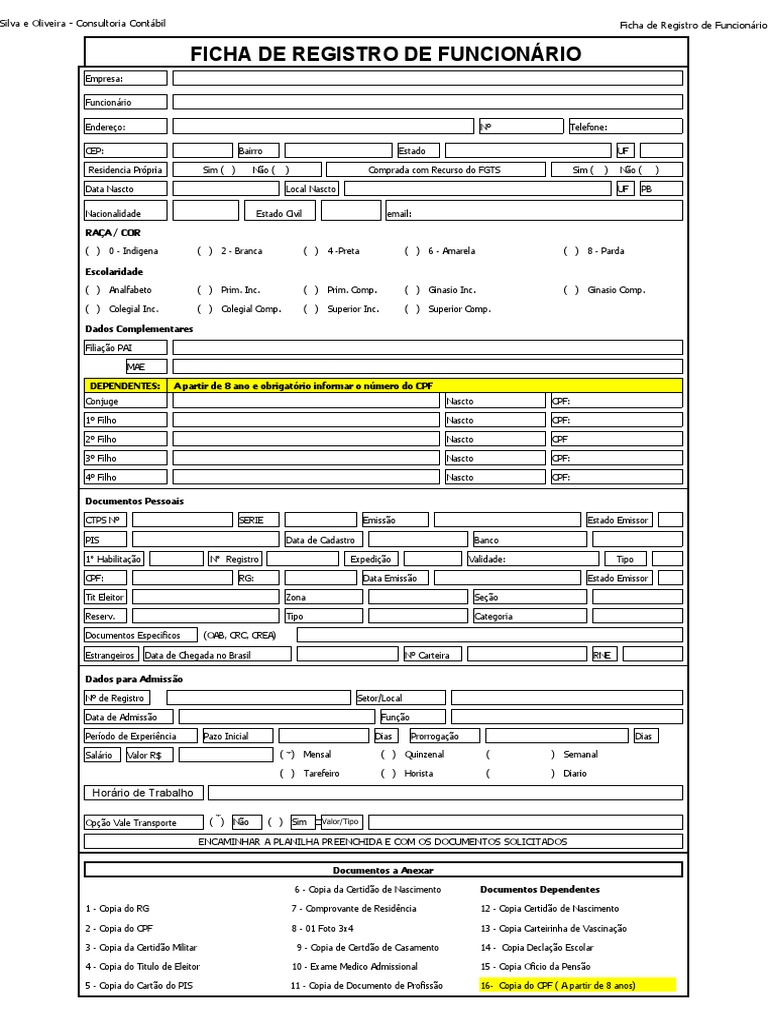 Ficha Registro de Funcionário | PDF | Brasil
