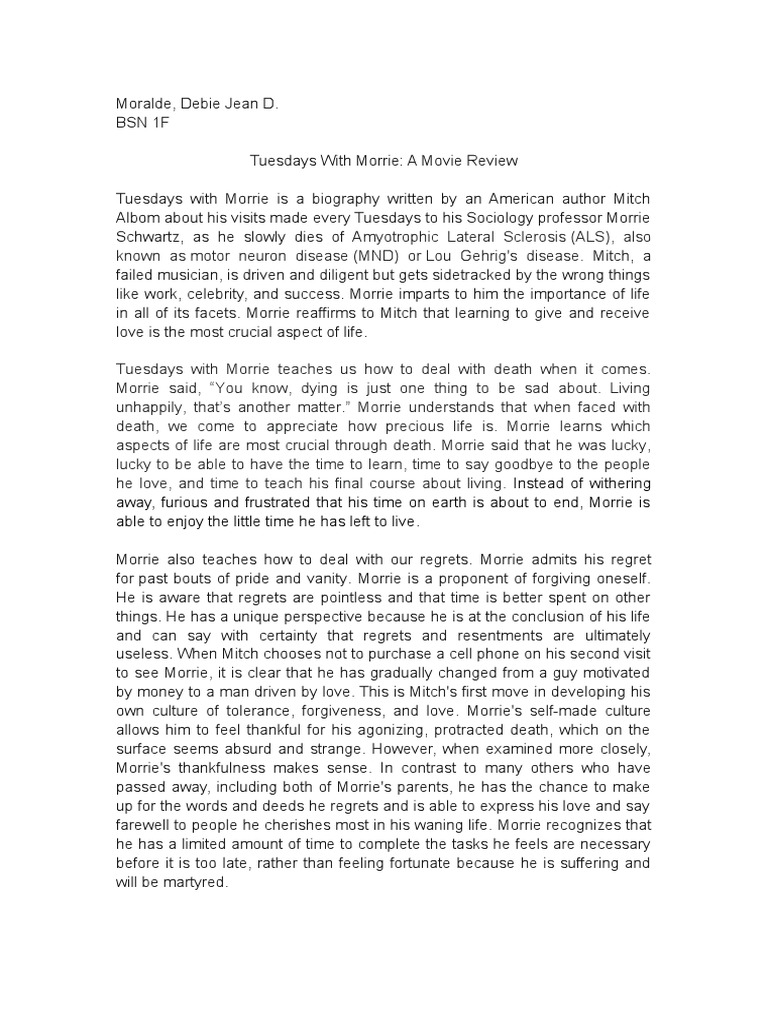 Tuesdays With Morrie A Movie Review | PDF | Self-Improvement