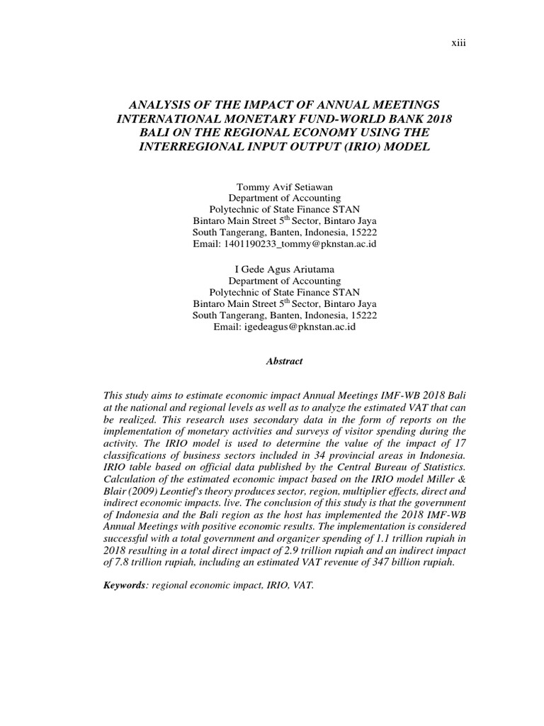 Economic Impact of IMF-WB 2018 Bali | PDF | Macroeconomics | Economics