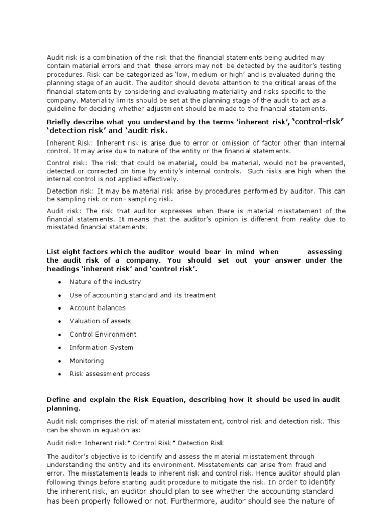 Risk and Materiality Question | PDF | Audit | Risk