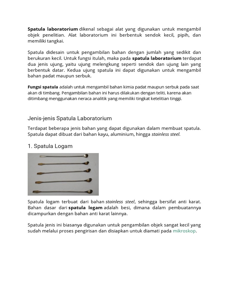 Fungsi dan Jenis Spatula Laboratorium | PDF
