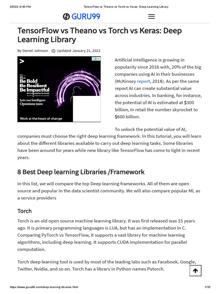 TensorFlow Vs Theano Vs Torch Vs Keras - Deep Learning Library | Download Free PDF | Deep ...