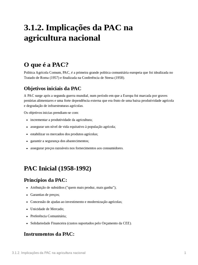 3.1.2. Implicaes Da Pac Na Agricultura Nacional | PDF | Agricultura ...