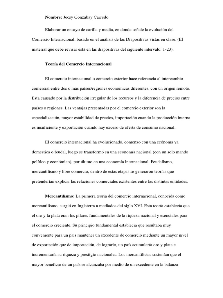 Teorias Del Comercio Internacional | PDF | Mercantilismo | Comercio