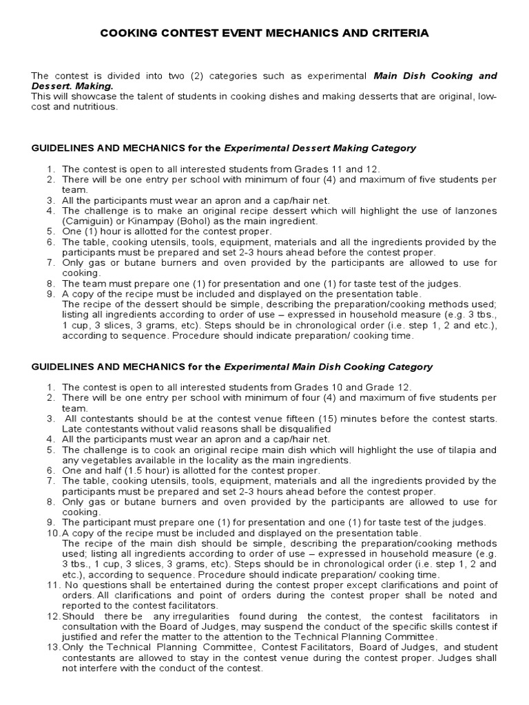 Cooking Contest | PDF | Cooking | Recipe