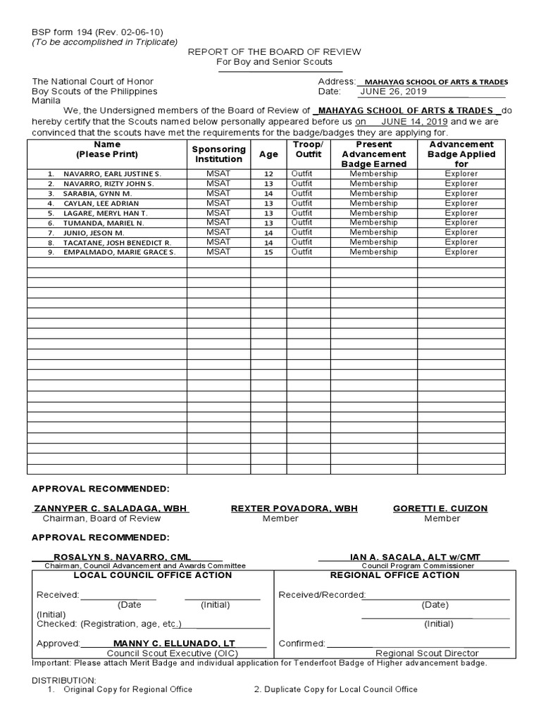 BSP Form 194: Board of Review Report | PDF | Outdoor Recreation ...