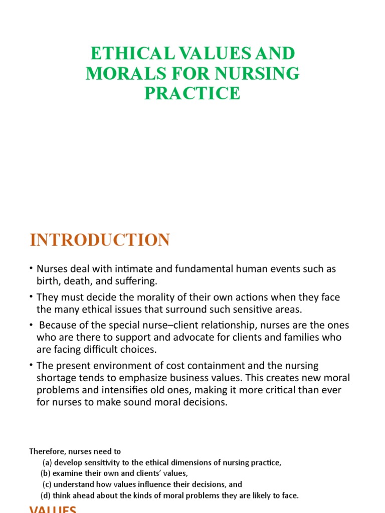 7 Ethical Values and Morals For Nursing Practice | PDF | Autonomy | Morality