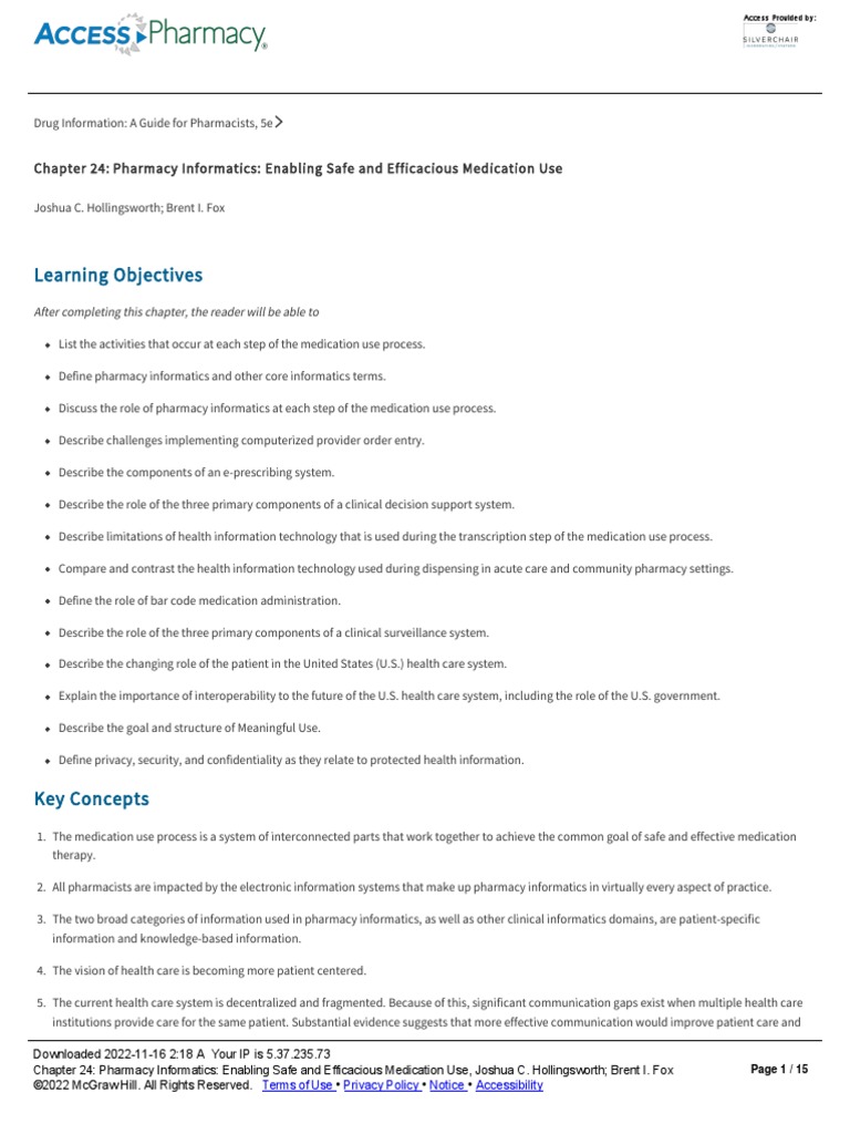 Chapter 24 - Pharmacy Informatics - Enabling Safe and Efficacious ...