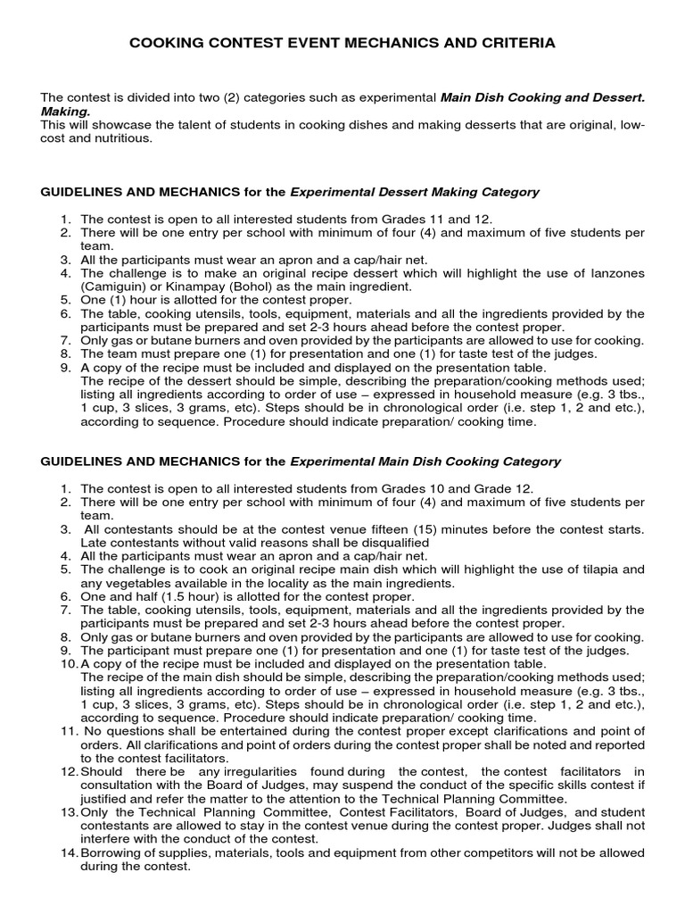 Cooking-Contest Mechanics and Criteria | PDF | Cooking | Recipe