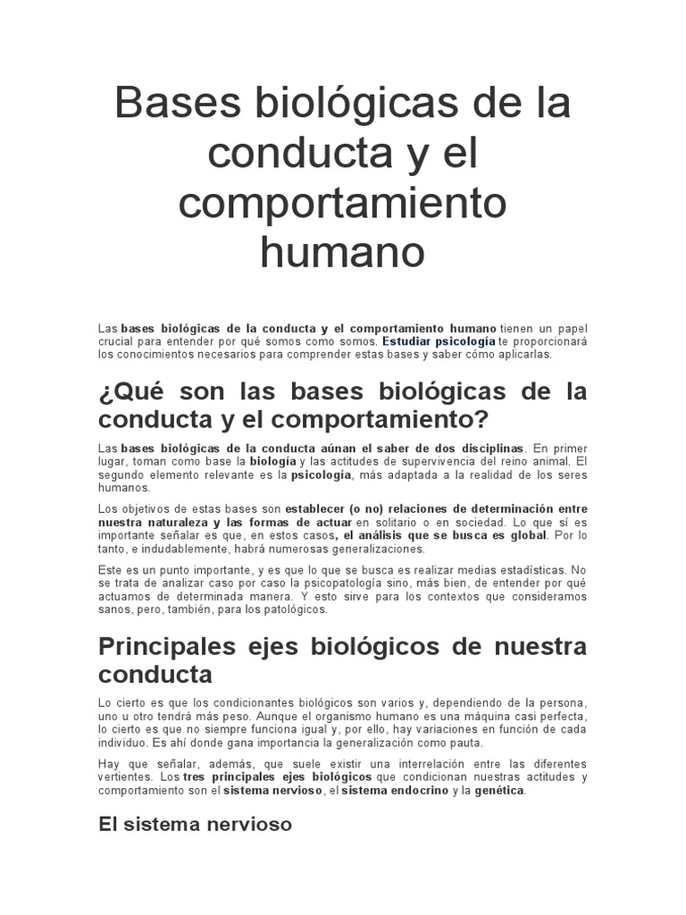 Bases Biológicas de La Conducta y El Comportamiento Humano | PDF ...