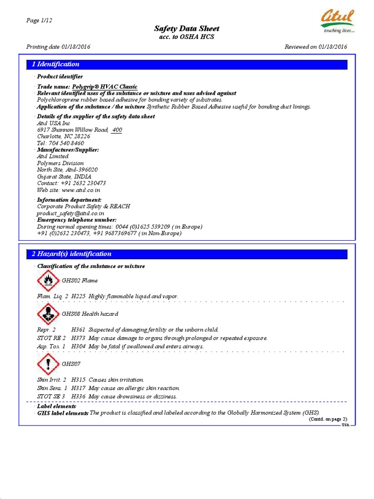 SDS Polygrip HVAC Classic (USA) | PDF | Dangerous Goods | Personal ...