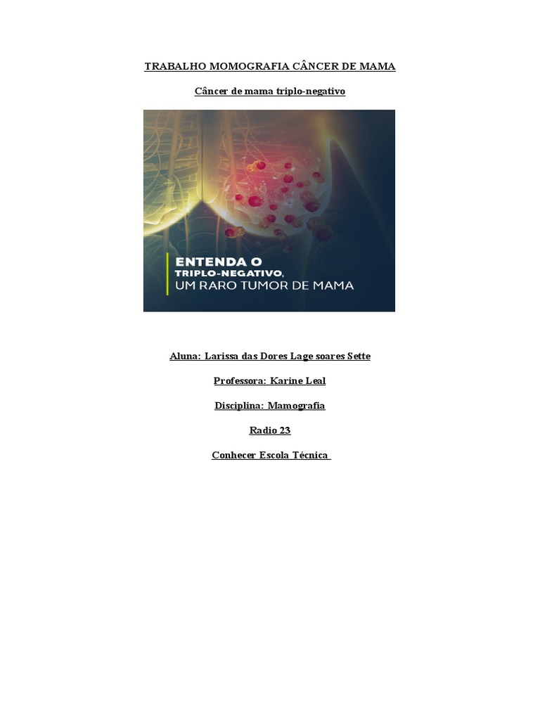 Trabalho Momografia Câncer de Mama | PDF | Câncer de mama | Câncer