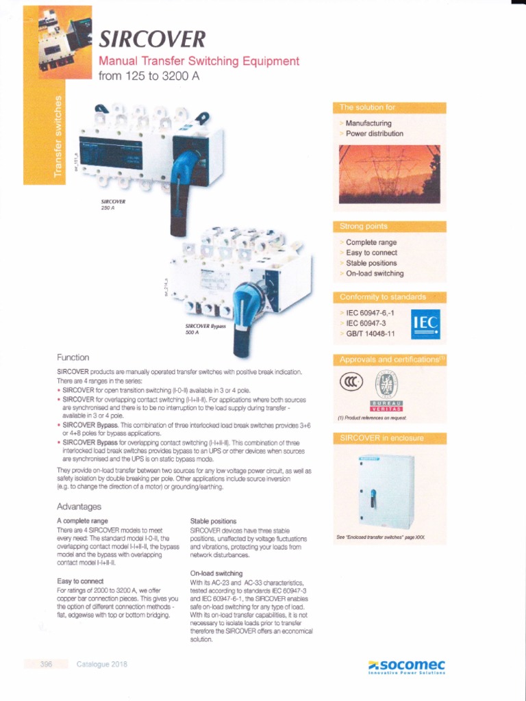 01-MCOS 4P 2000A Sircover Socomec | PDF | Switch | Power (Physics)