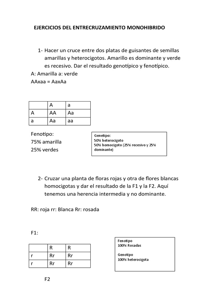 Ejercicios Del Entrecruzamiento Monohibrido | PDF
