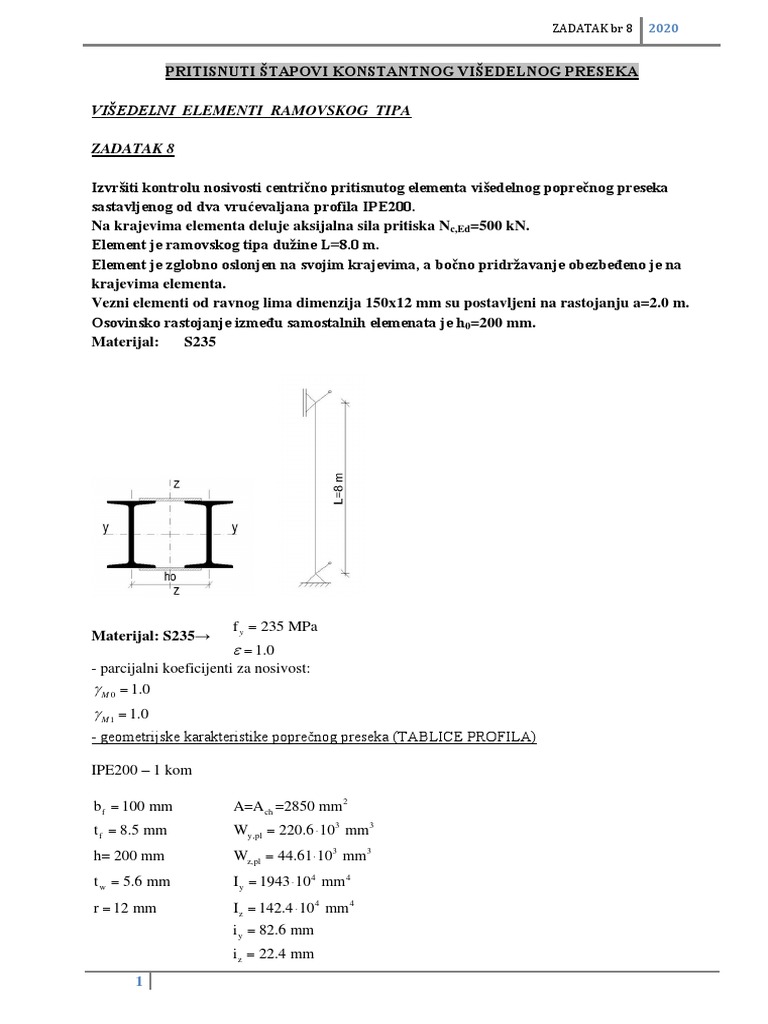8 - Zadatak br8 - Pritisnuti Stapovi - Visedelni Presek | PDF