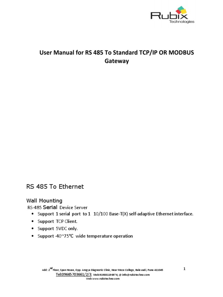 Serial Device Server Rs 485 To Ethernet | PDF | Port (Computer Networking) | Transmission ...
