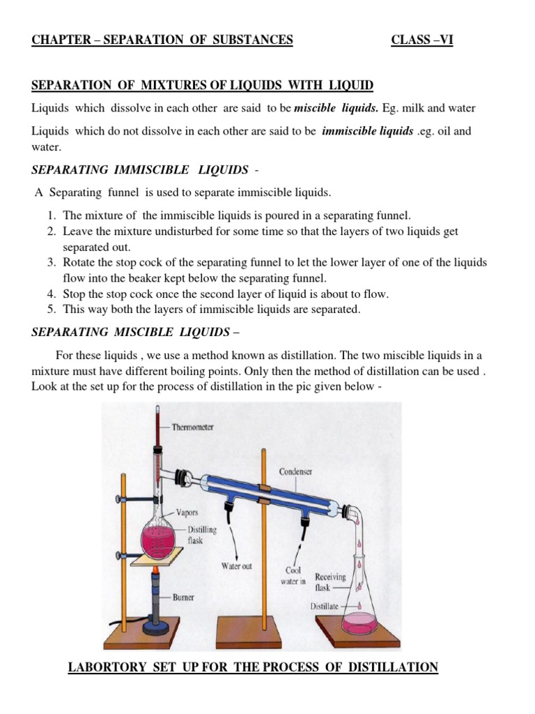 Separation of Liquids (Miscible & Immiscible) | PDF