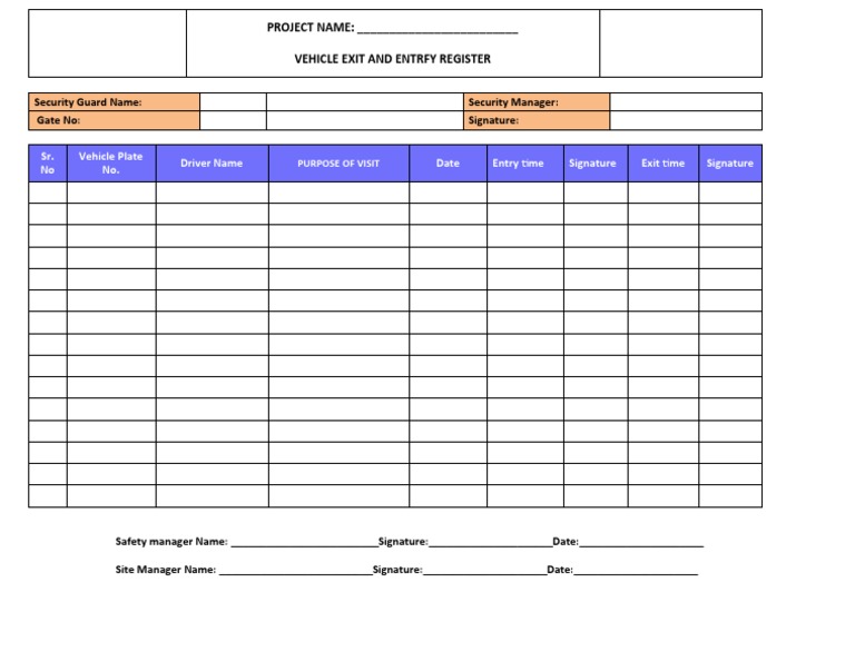 Vehicle Entry/Exit Log Sheet | PDF | Business