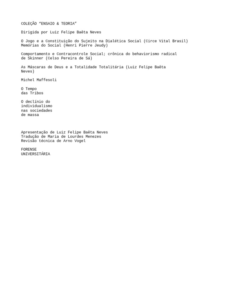 O Tempo Das Tribos | Download grátis PDF | Sociologia | Pensamento