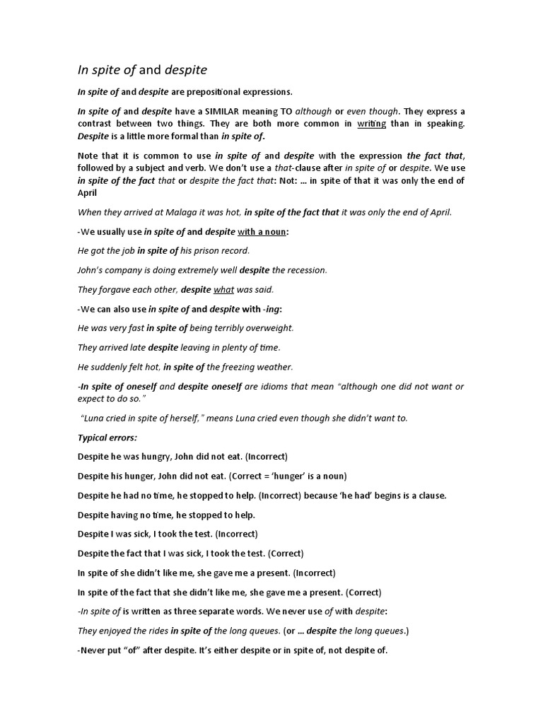 In Spite of and Despite | PDF