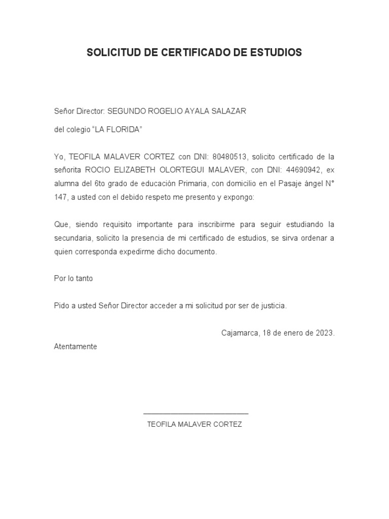 Solicitud de Certificado de Estudios | PDF