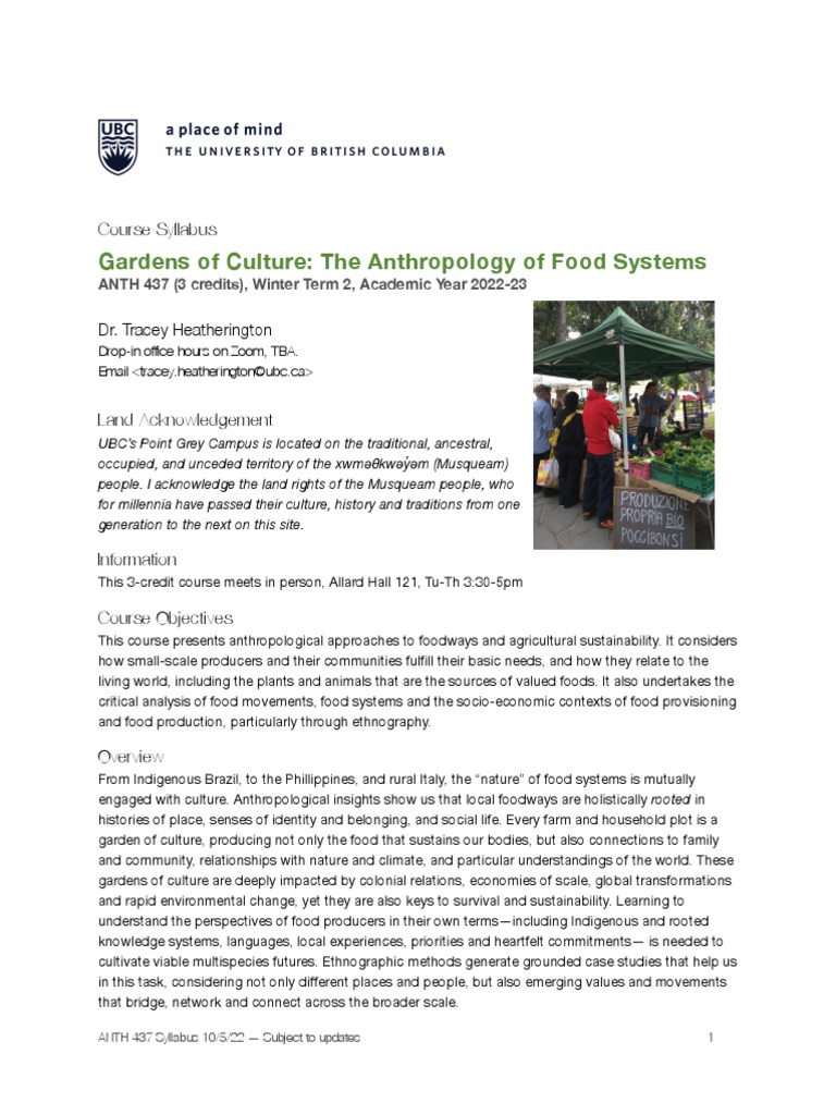Anthropology of Food Systems Syllabus | PDF | Ethnography | Anthropology