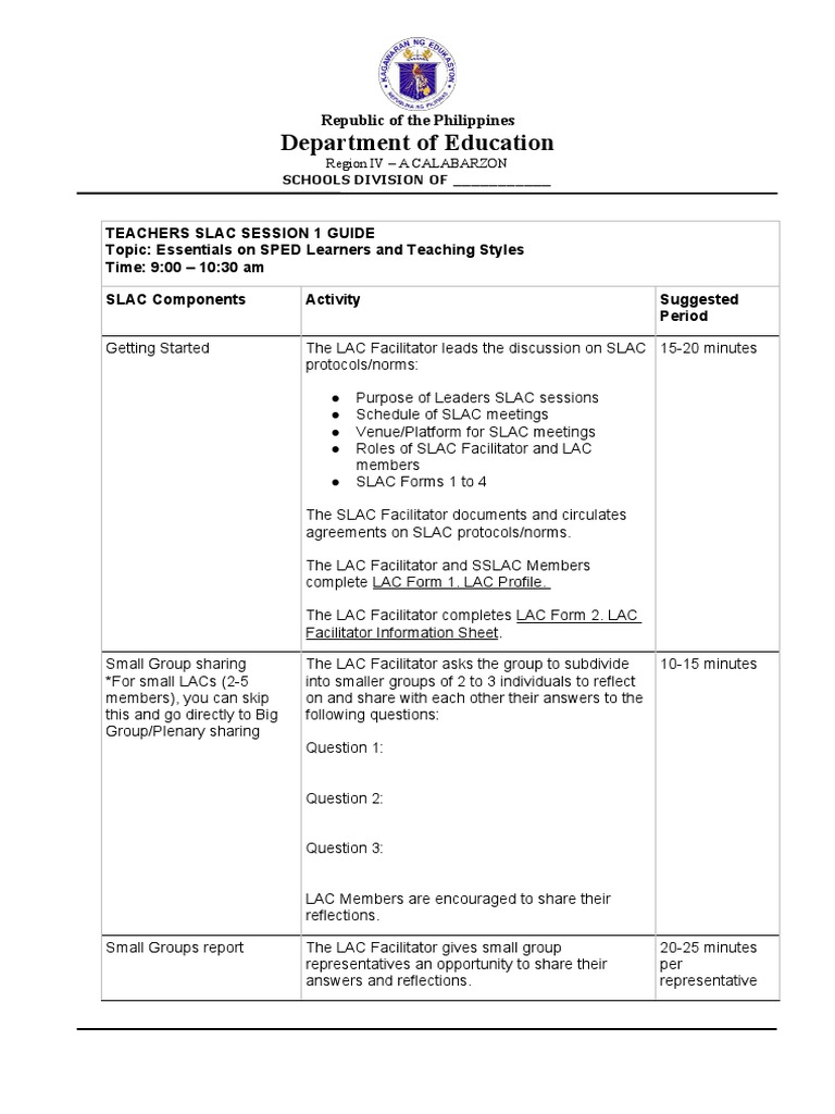 Lac-Teachers Slac Session 1 Guide | PDF | Learning | Cognition