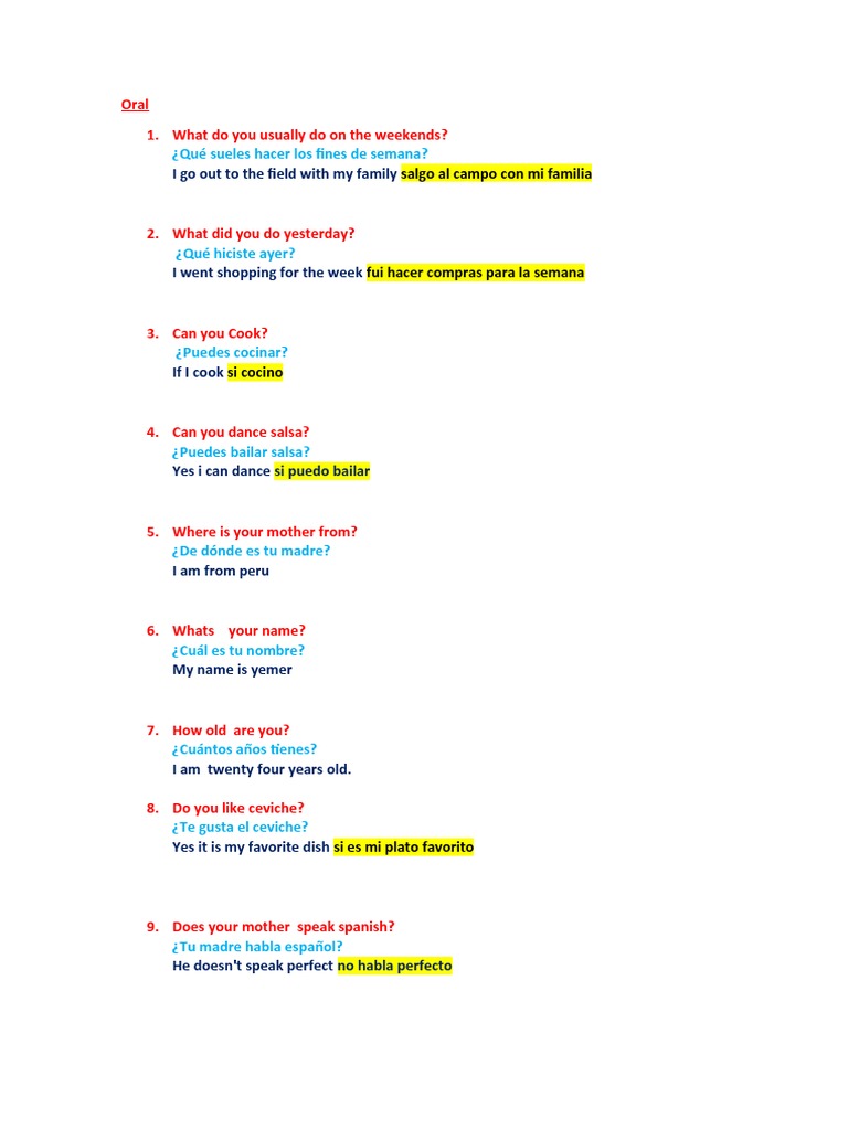 Examen Oral Ingles | PDF