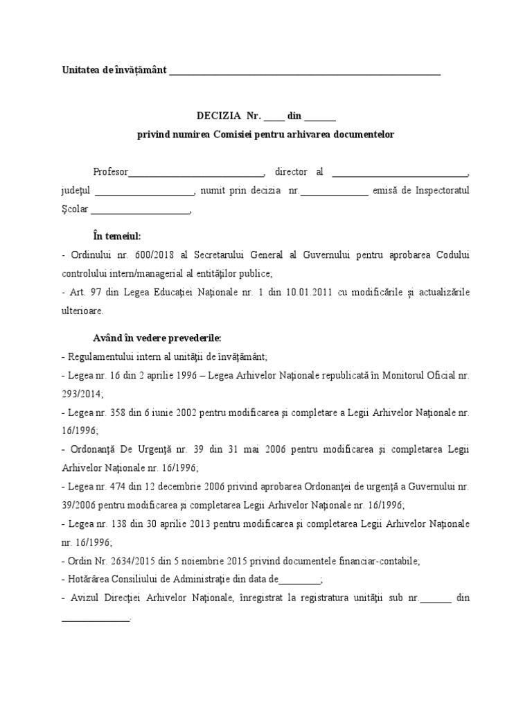 1 Decizie Numire Comisie Arhivare | PDF