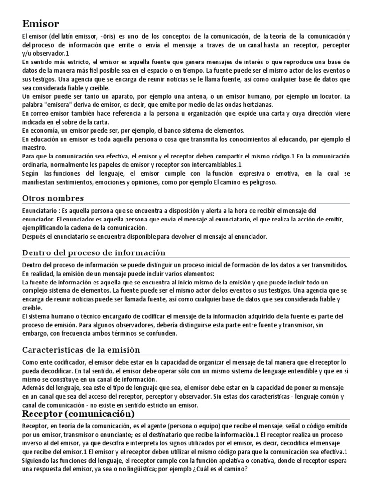 Definición y función del emisor en comunicación | PDF | Comunicación ...