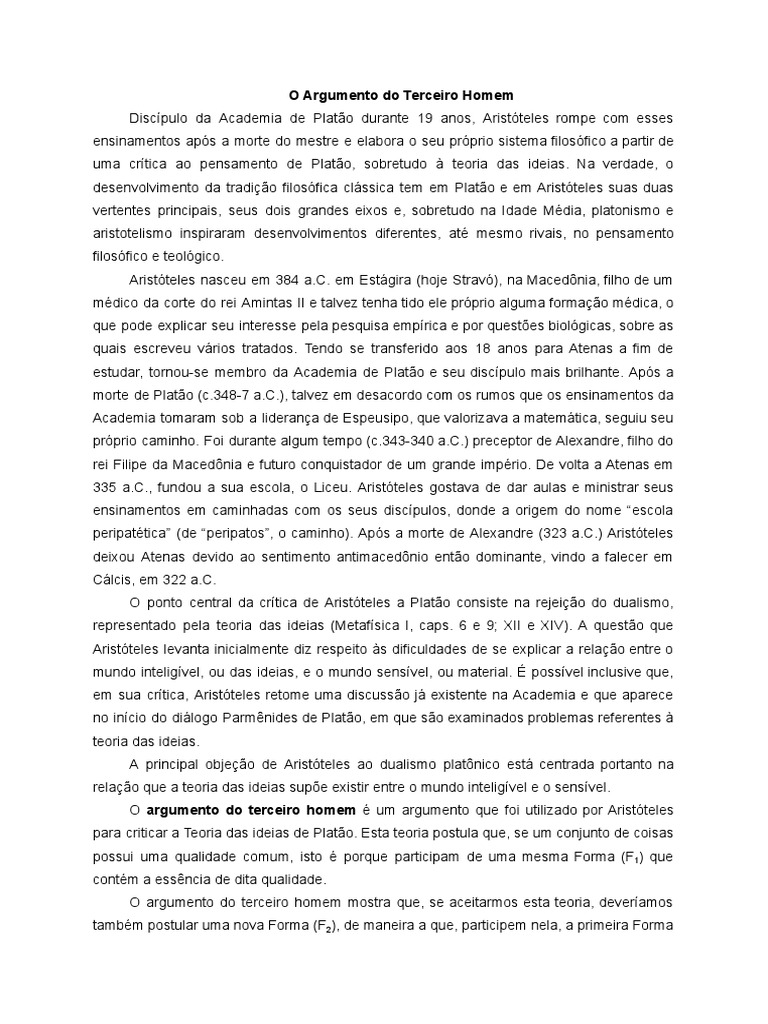 O Argumento Do Terceiro Homem | PDF | Aristóteles | Ontologia