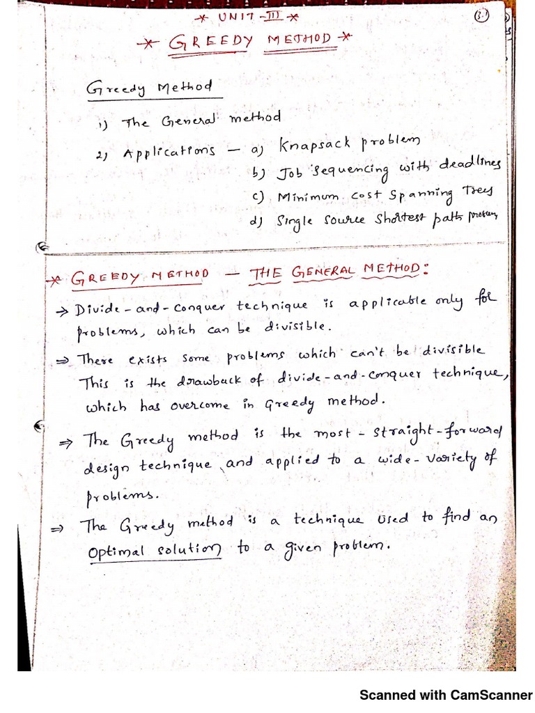 DAA Unit 4 Greedy Method Notes | PDF