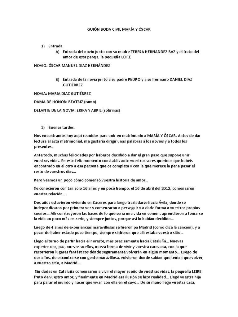 Guion Boda María y Óscar | PDF | Amor | Matrimonio