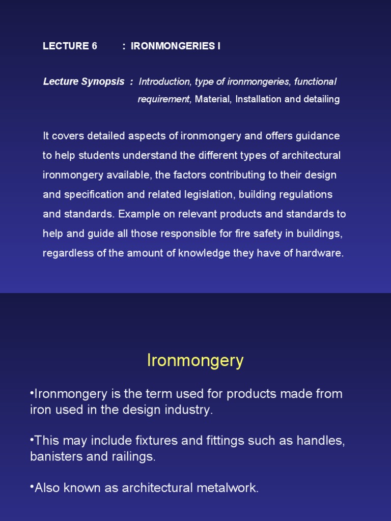 Types and Specifications of Ironmongery | PDF | Technology & Engineering