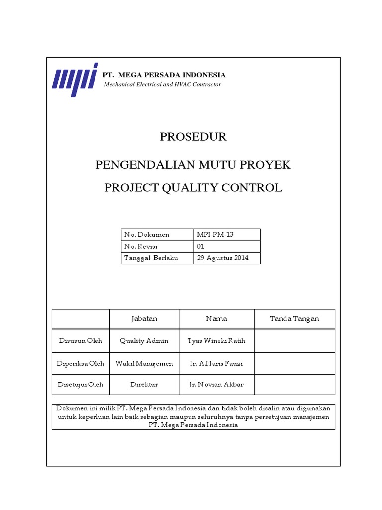 Adoc - Pub Prosedur Pengendalian Mutu Proyek Project Quality | PDF