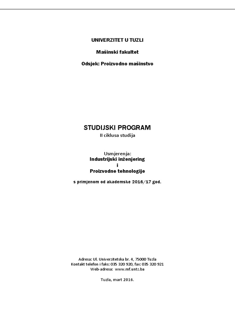 Studijski-program-Proizvodno-mašinstvo-oba-usmjerenja | PDF