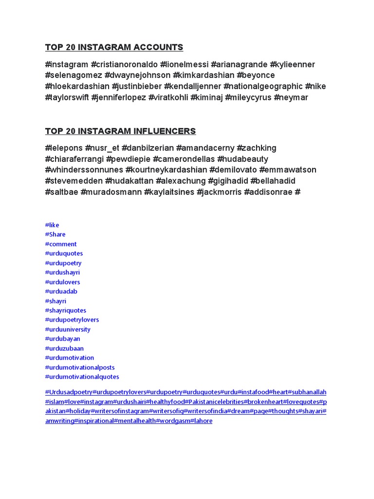 Top 20 Insta Followers | PDF