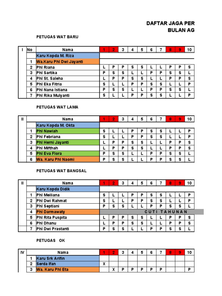 Daftar Jaga Agustus | PDF