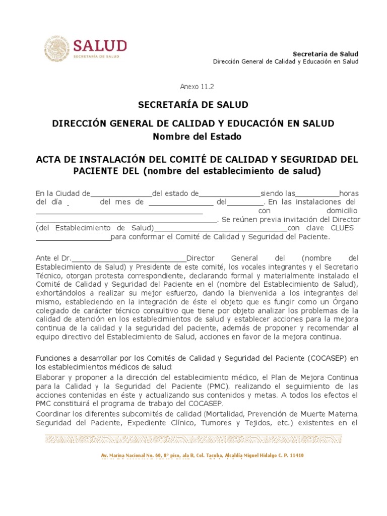 Acta de Instalación del COCASEP | PDF | Hospital | Seguridad del paciente