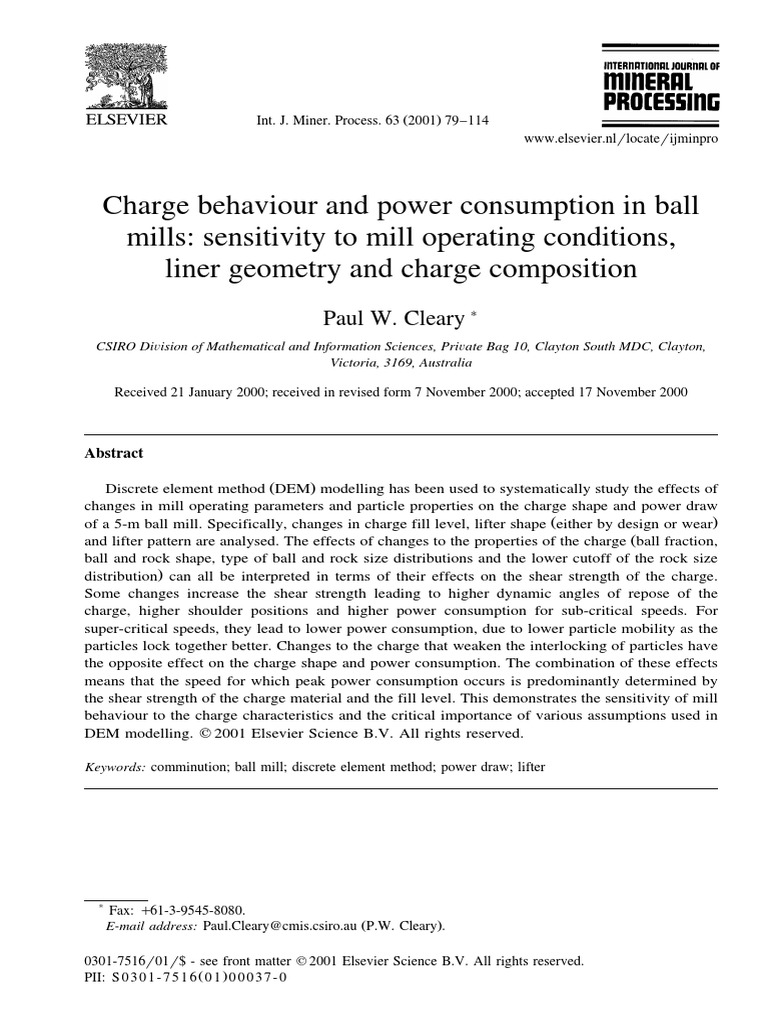 Charge Behaviour and Power Consumption I | PDF | Mill (Grinding) | Force
