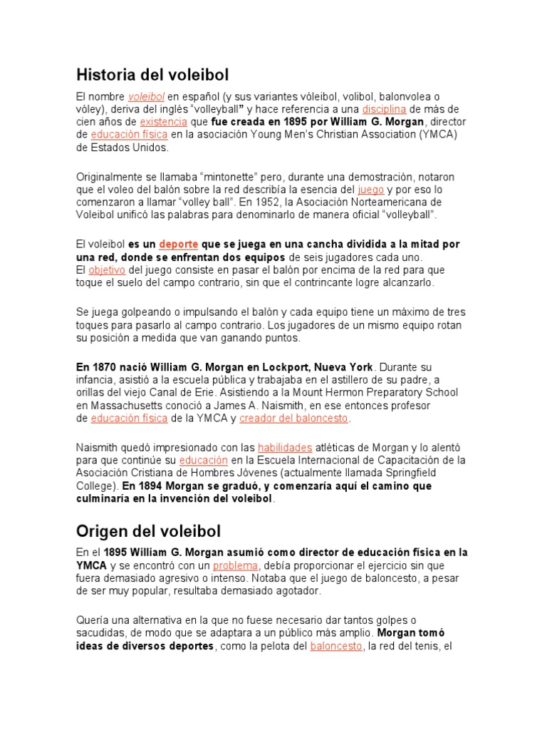Historia Del Voleibol | PDF | Vóleibol | Deportes