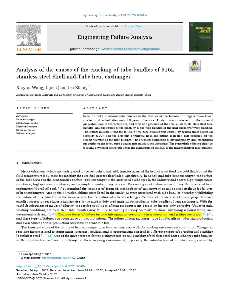 Analysis of The Causes of The Cracking of Tube Bundles of 316L ...