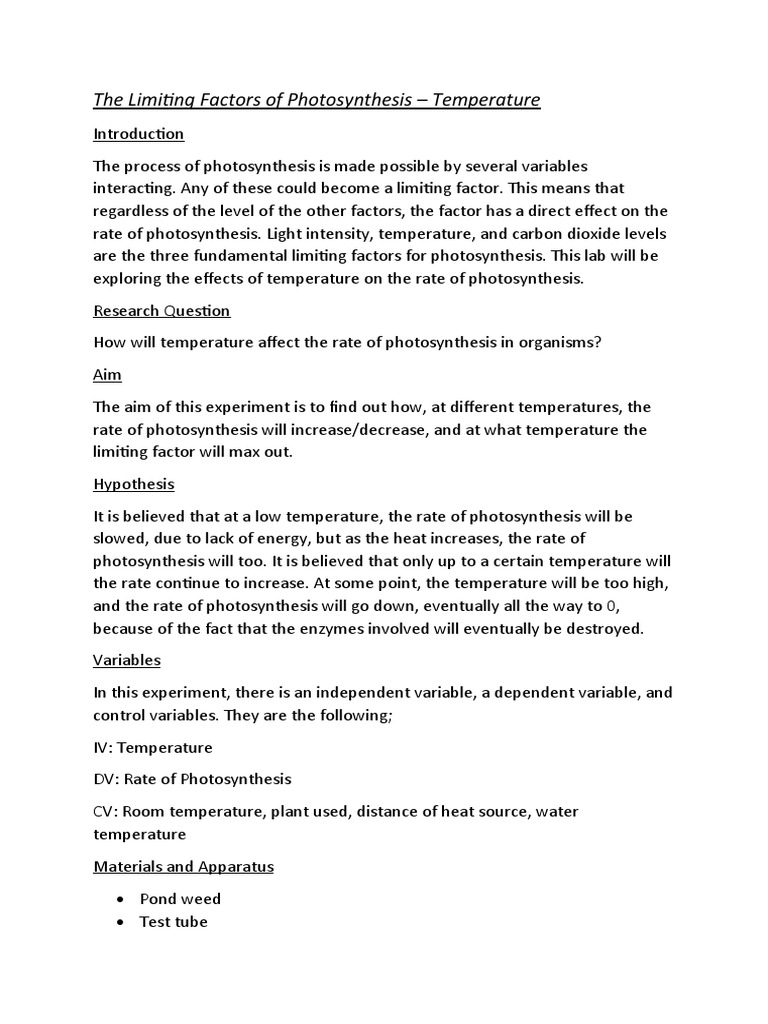 The Limiting Factors of Photosynthesis | PDF | Photosynthesis | Temperature