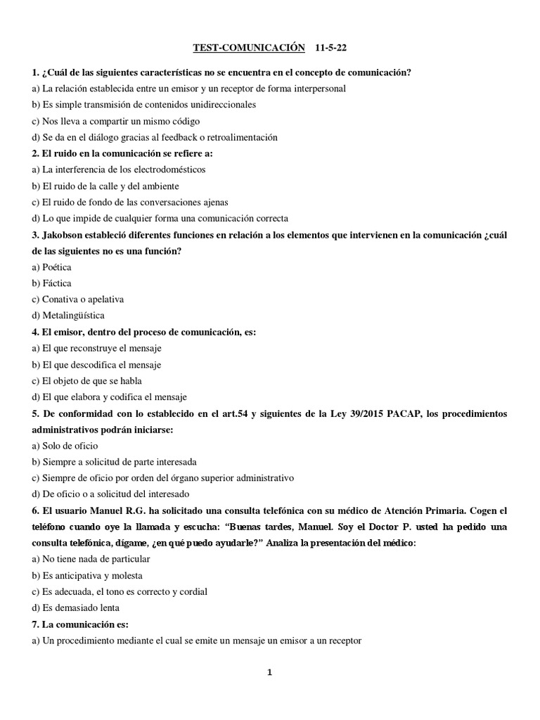 Test Comunicación 11 5 22 | PDF | Comunicación | Comunicación no verbal