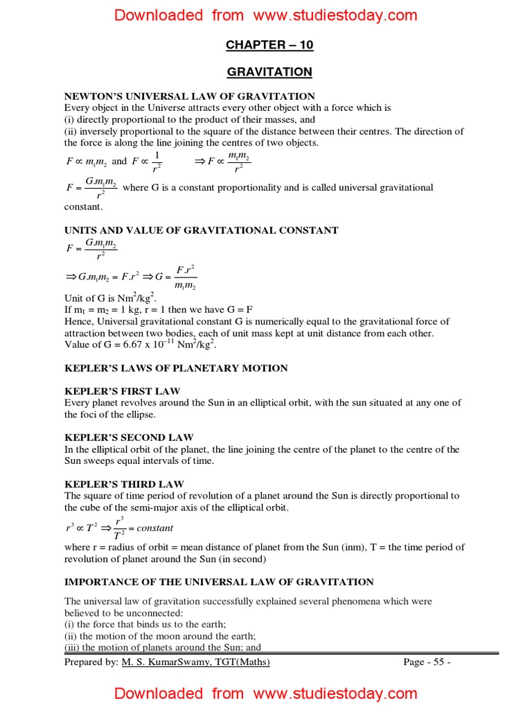 CBSE Class 9 Physics Gravitation | PDF | Weight | Mass