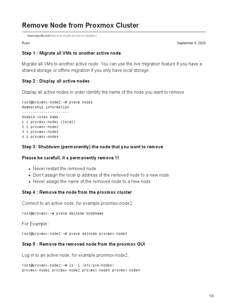 Remove Node From Proxmox Cluster | PDF