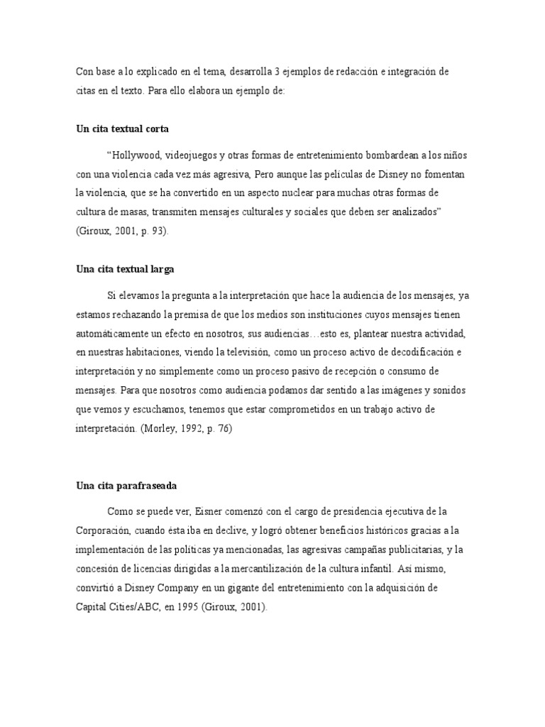 Tarea 4 - Ejemplos de Redaccion de Citas | PDF