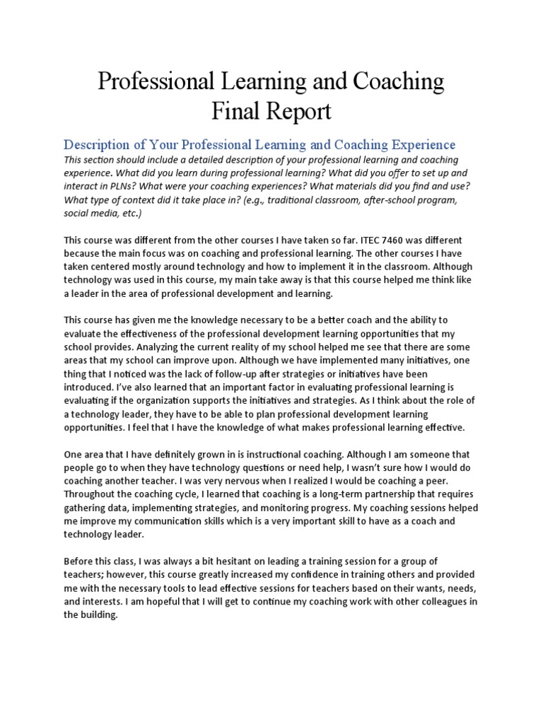 Coaching Final Reflection Template | PDF | Science, Technology ...