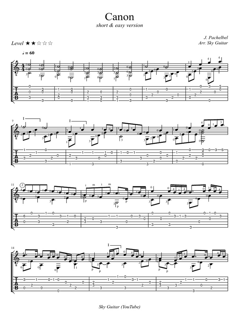 Easy Canon in D for Guitar Tab | PDF